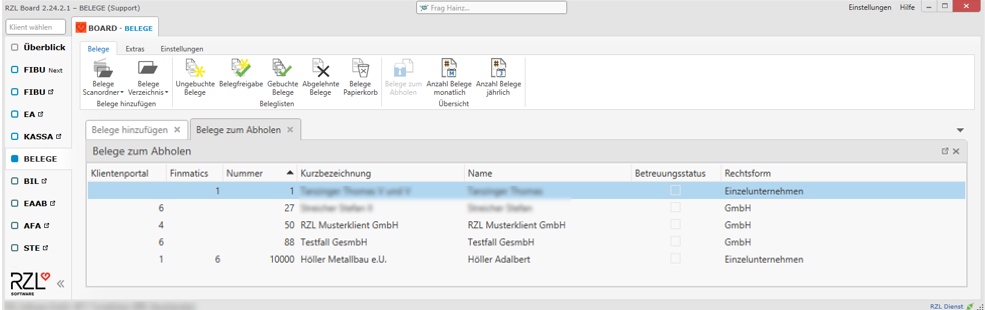 Übersicht Belege zum Abholen - RZL Online Hilfe